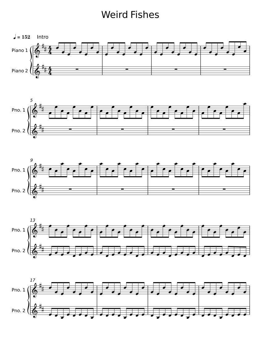 Weird Fishes Sheet Music For Piano Piano Duo Musescore Weird Fishes Sheet Music For Piano Piano Duo Musescore