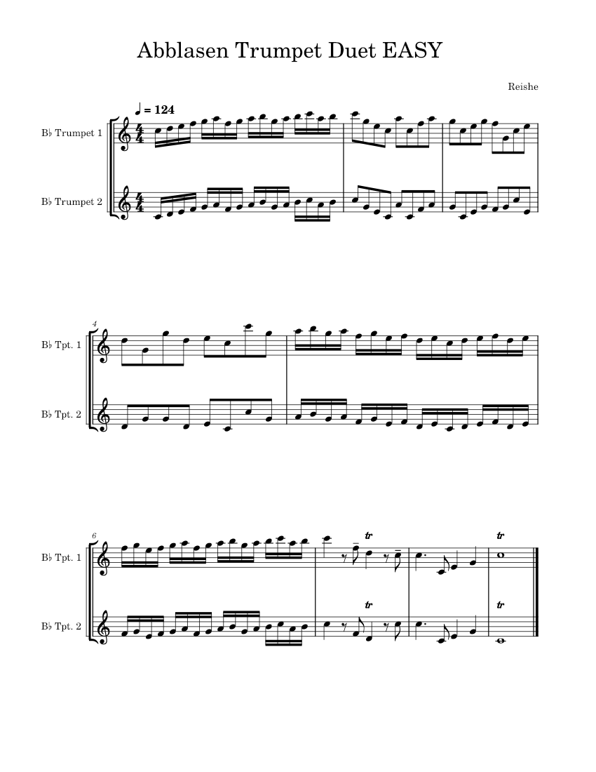 Abblasen – Gottfried Reiche Sheet music for Trumpet in b-flat (Brass Duet) | Musescore.com
