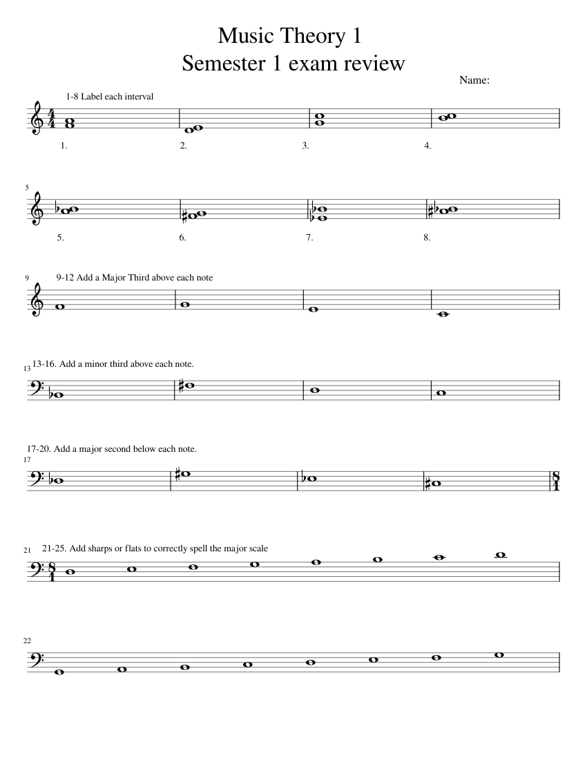 Music theory 1 Semester Exam Review 1 Sheet music for Piano (Solo) Easy ...