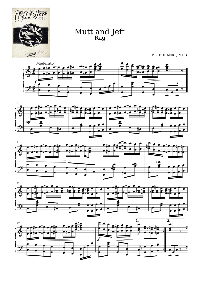 Mutt and Jeff Rag by Phillip L. Eubank (1913) Sheet Music for Piano ...
