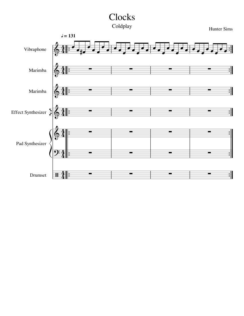 Clocks Sheet music for Vibraphone, Drum group, Marimba, Synthesizer ...