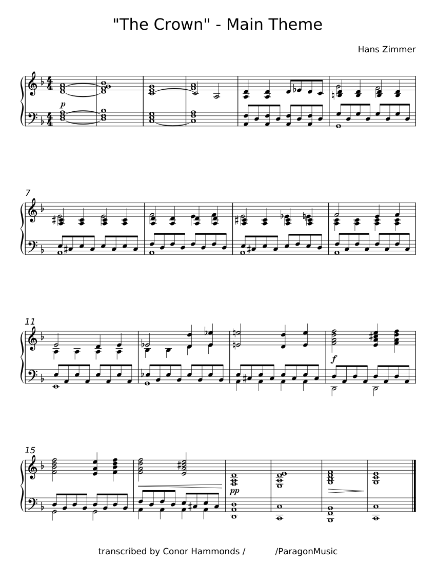 The Crown main theme - Hans Zimmer Sheet music for Piano (Piano Duo ...