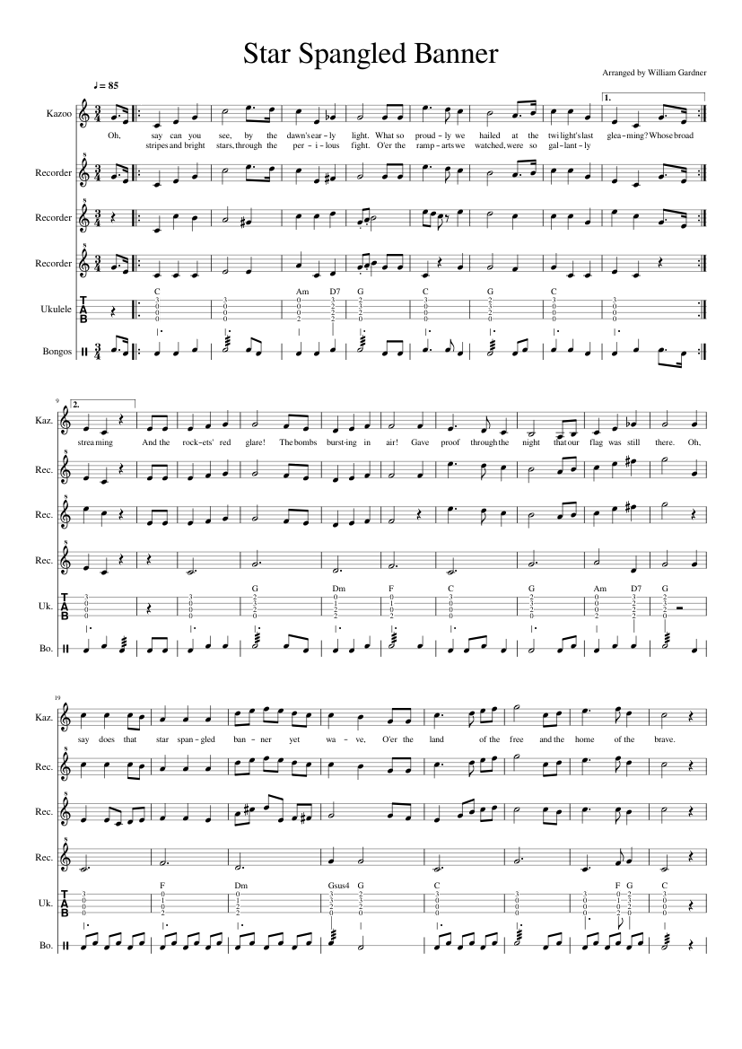 Star Spangled Banner Sheet music for Recorder (Mixed Trio) | Musescore.com