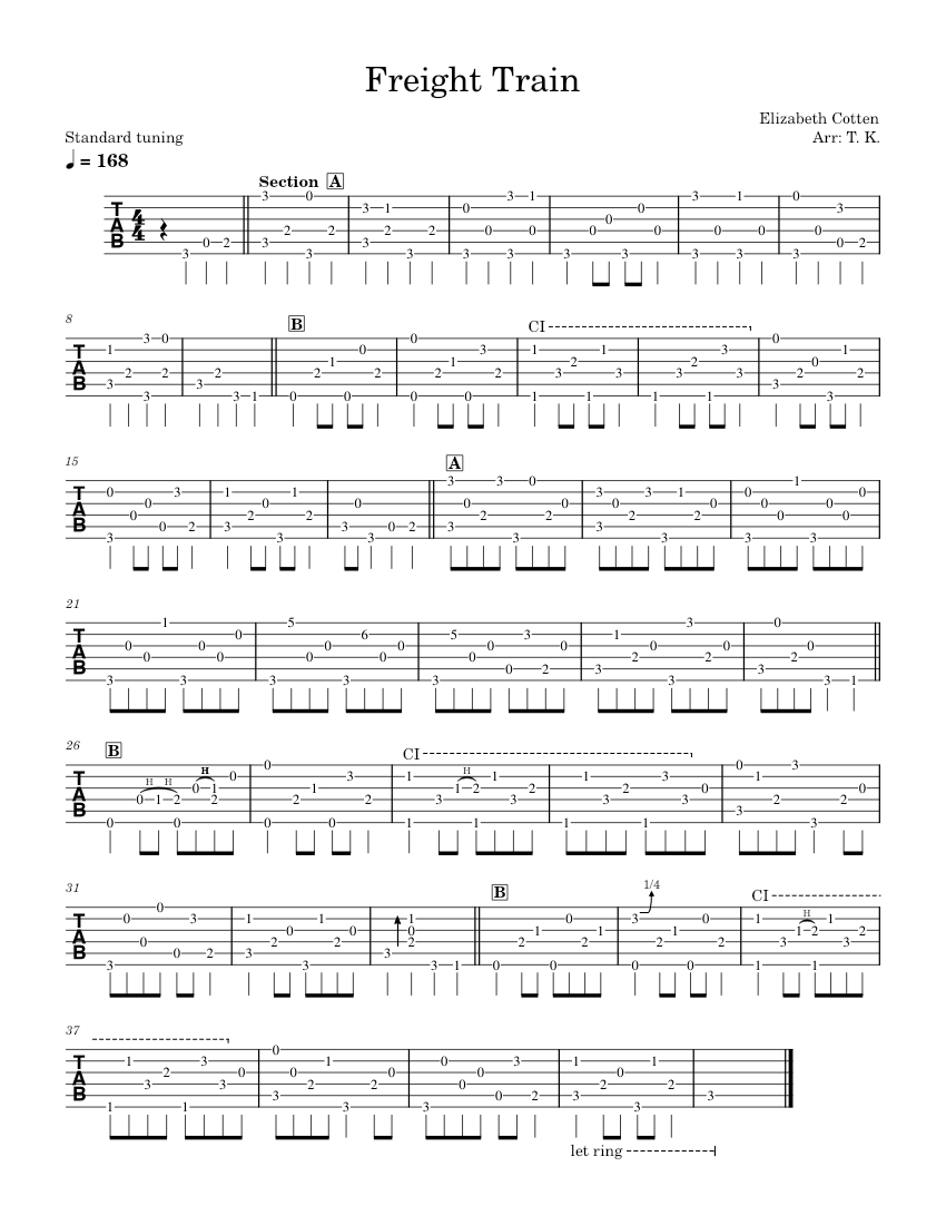 Freight Train - Elizabeth Cotten Sheet Music for Guitar (Solo ...