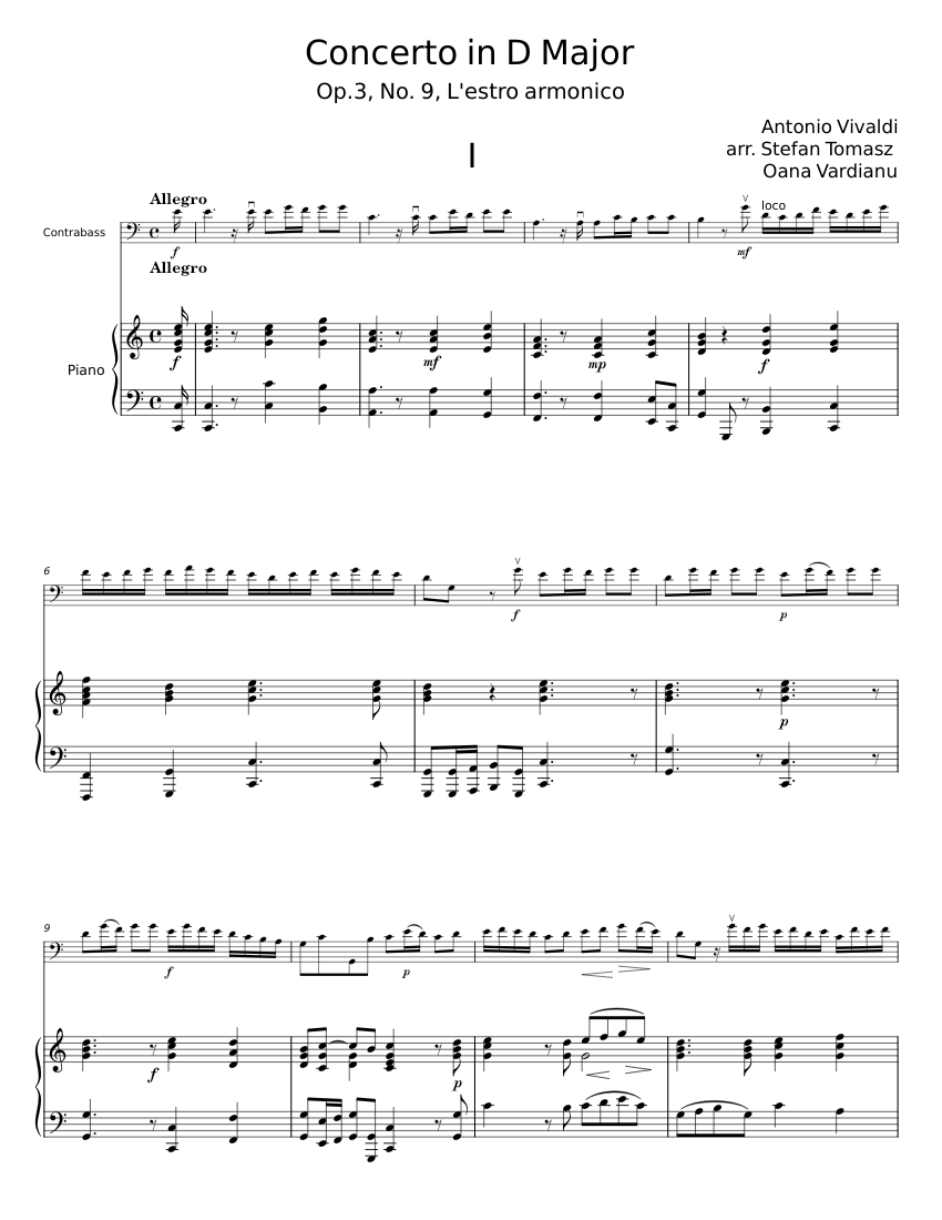 Concerto in D major, RV 564a - Antonio Vivaldi Sheet music for Piano ...