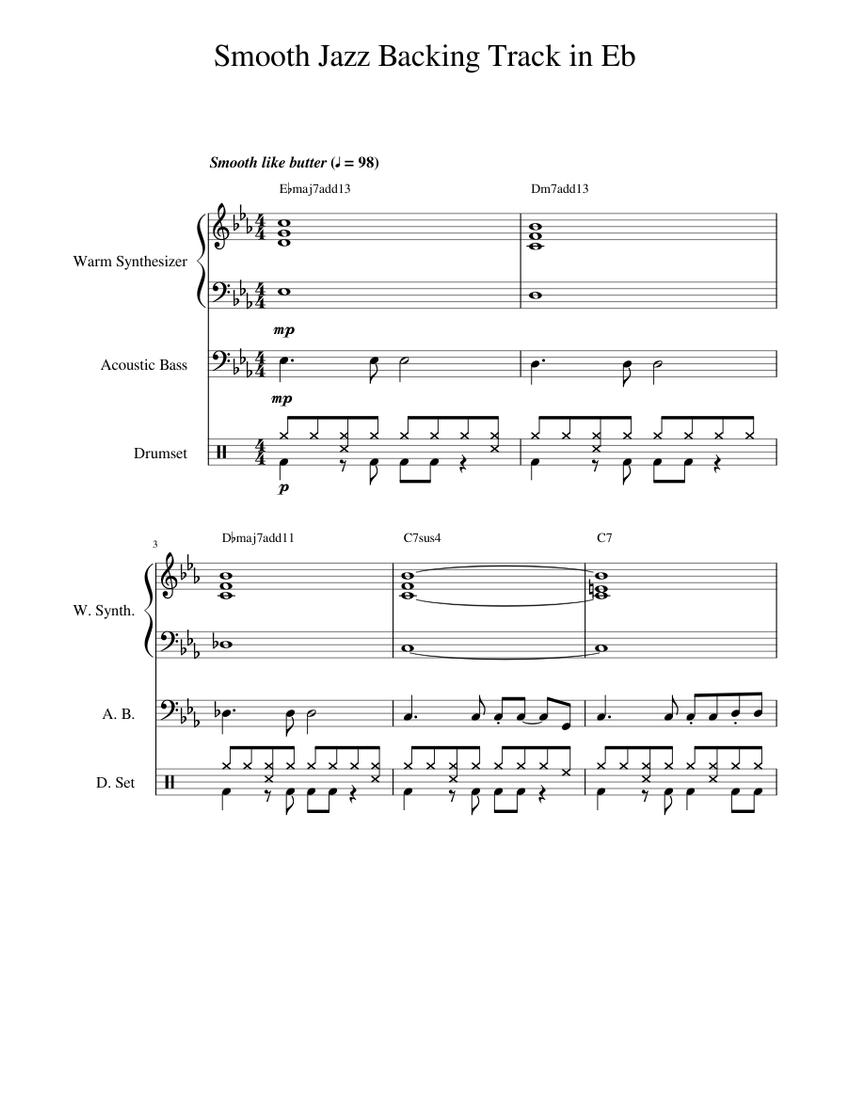 Smooth Jazz Backing Track in Eb Sheet music for Bass guitar, Drum group ...