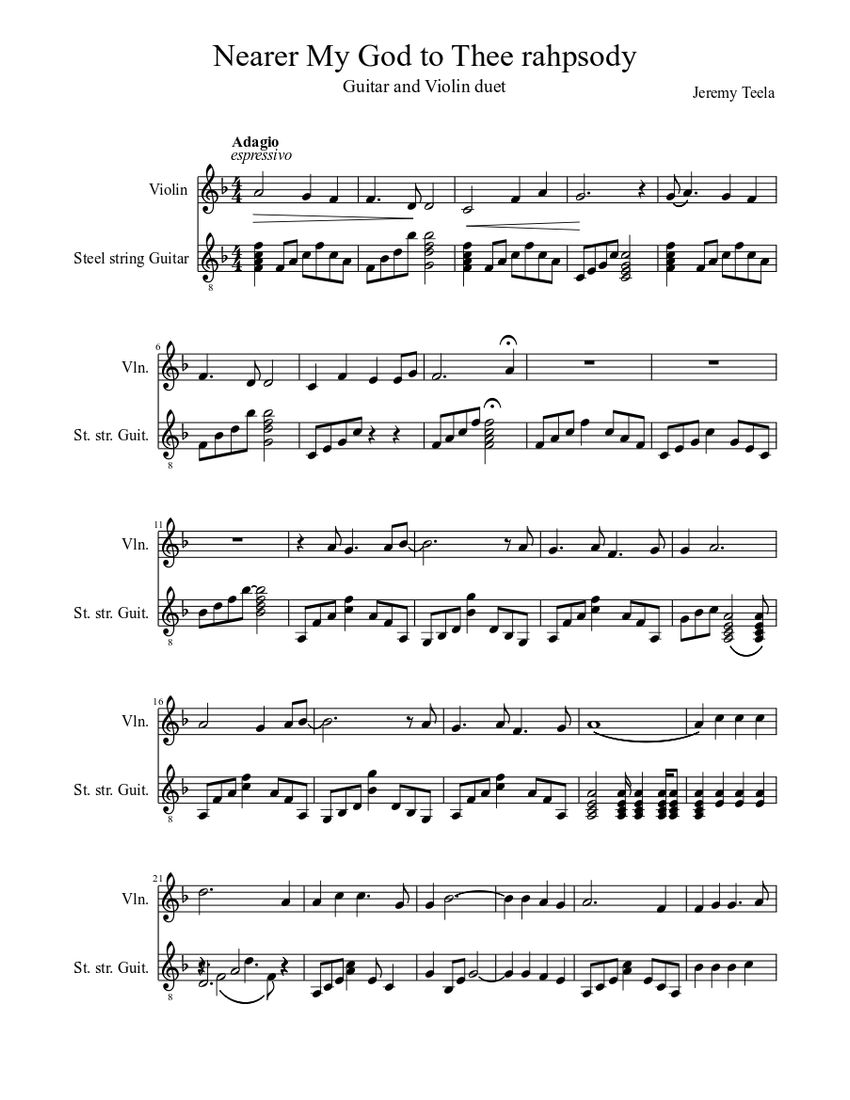 Nearer My God to Thee rahpsody Sheet music for Violin (Solo ...