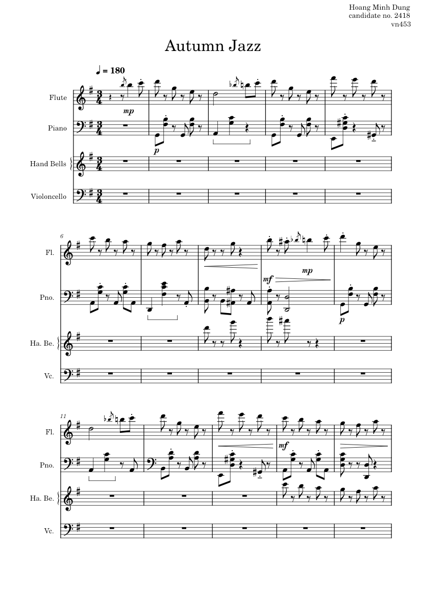 composition 2 autumn jazz Sheet music for Piano, Flute, Cello ...