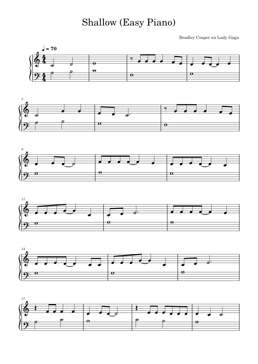 Shallow – Lady Gaga Sheet Music for Piano (Solo) Easy | MuseScore.com