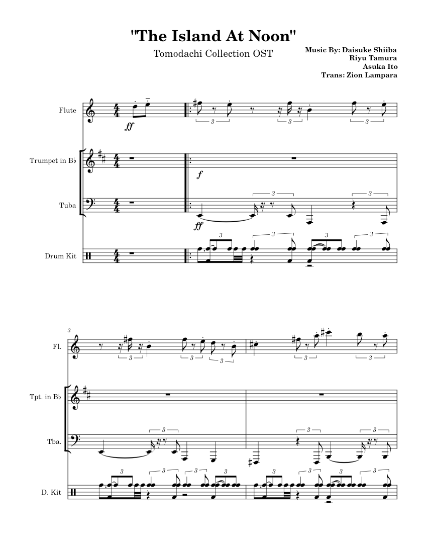 The Island at Noon Tomodachi Collection OST Sheet Music for Tuba, Flute ...