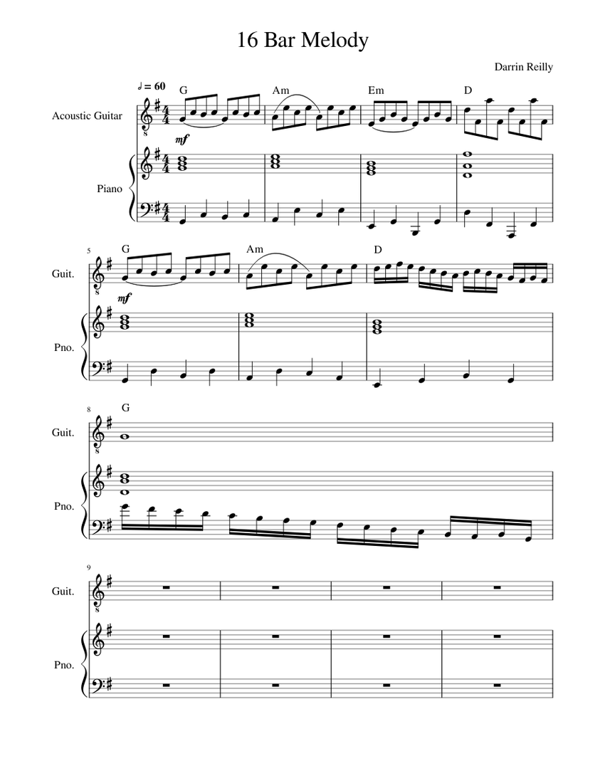 16 Bar Melody Sheet music for Piano, Guitar (Mixed Duet) | Musescore.com