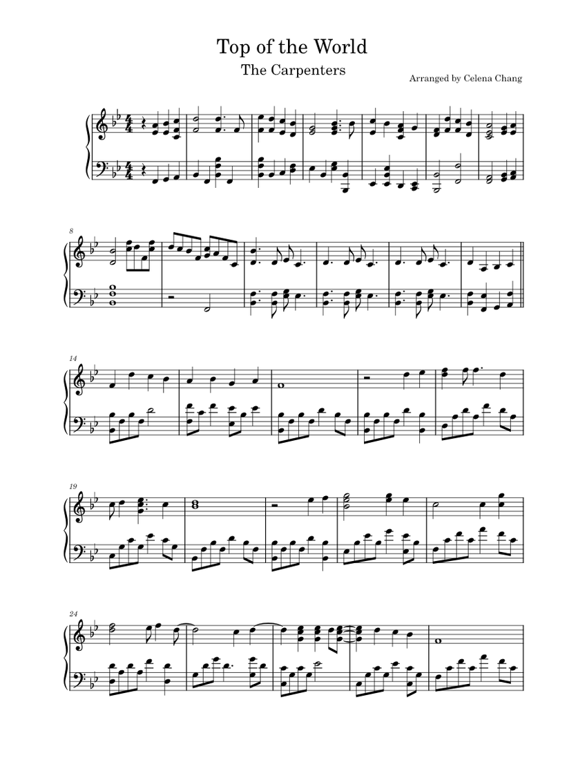 Top of the World - Carpenters Sheet music for Piano (Solo) | Musescore.com