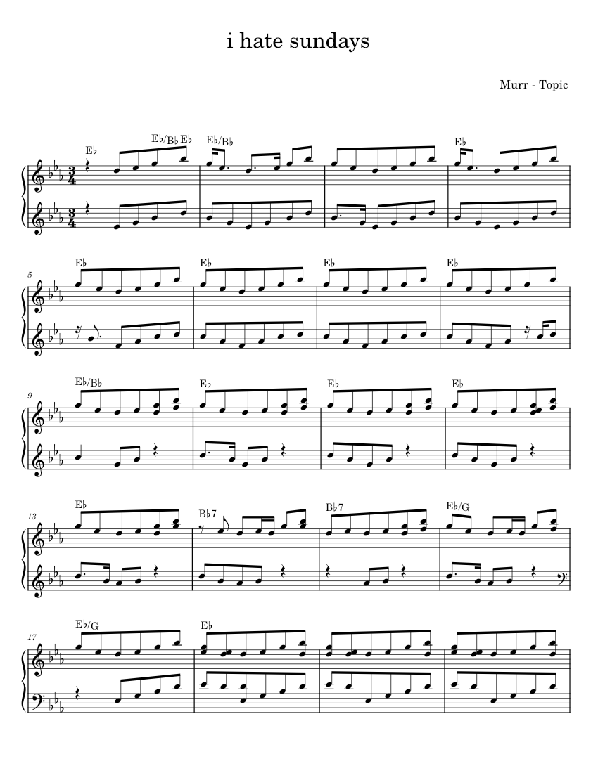 I hate sundays - Murr Sheet Music with Chords for Piano (Solo ...