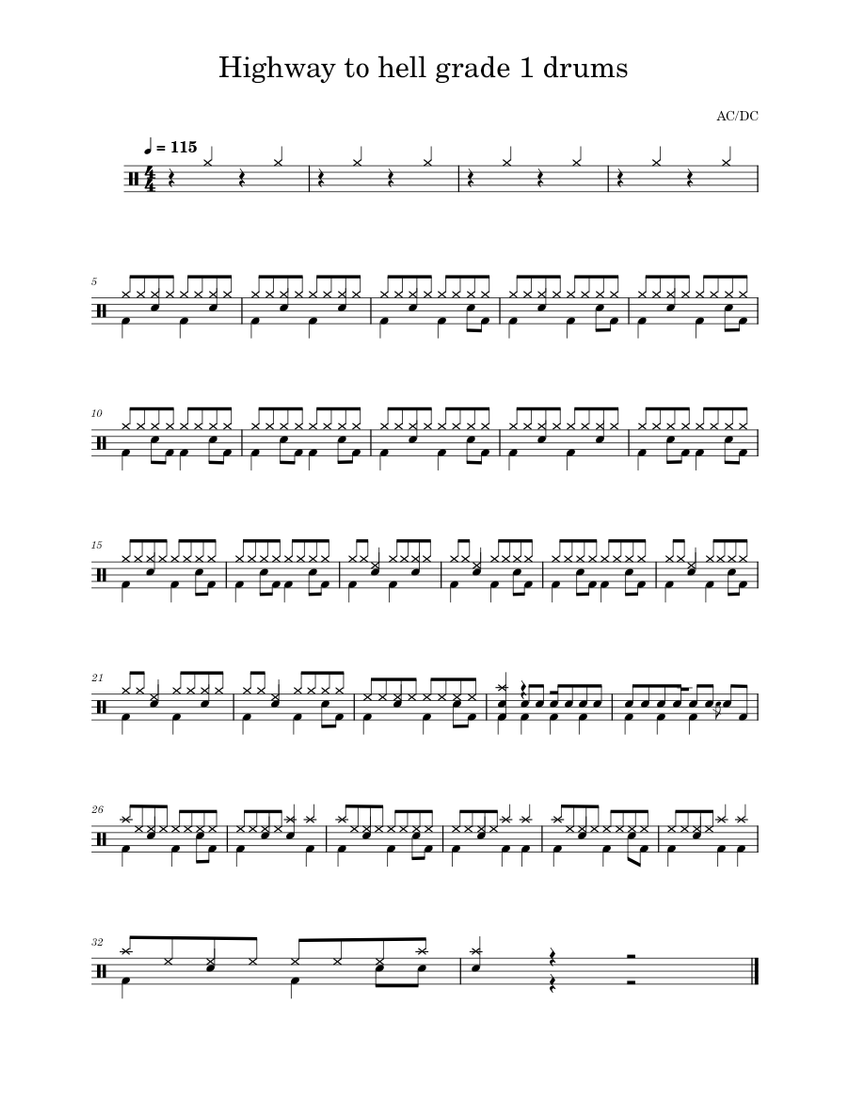 Highway to hell – AC/DC Highway to hell grade 1 drums Sheet music for ...