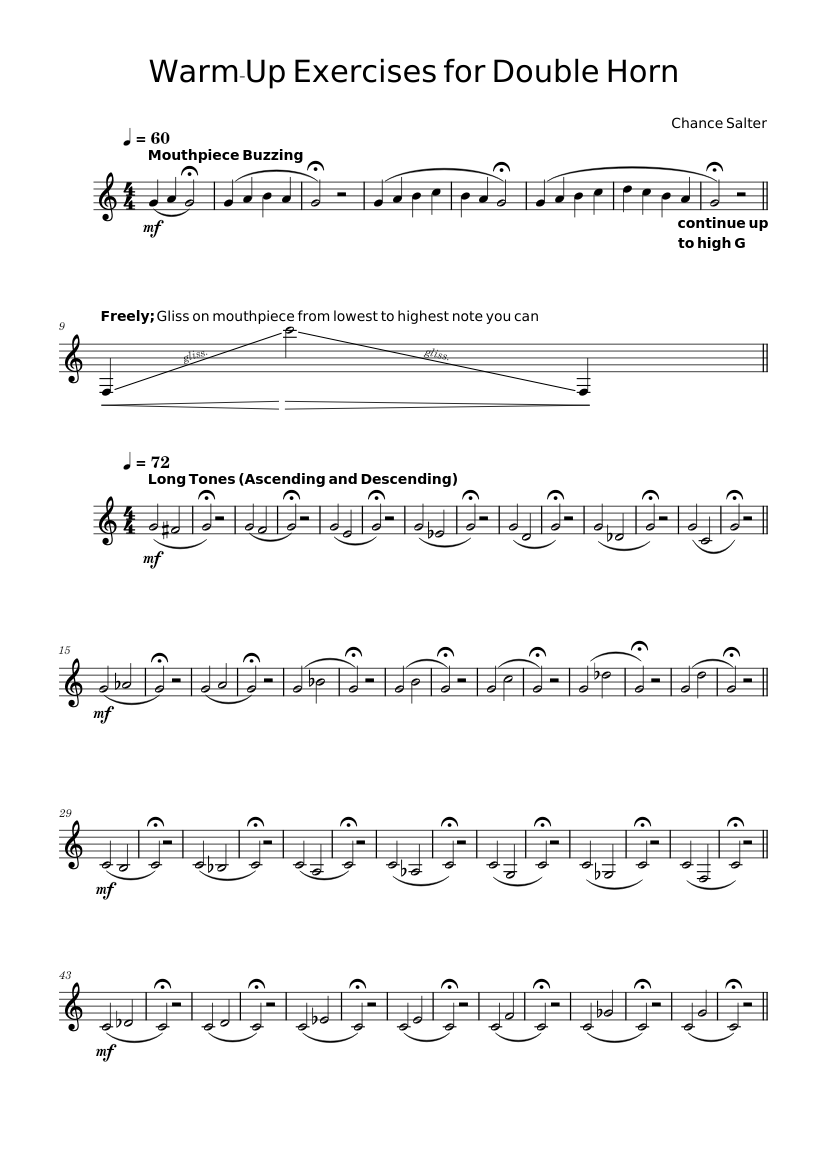 Warm-Up Exercises for Double Horn Sheet music for French horn (Solo ...