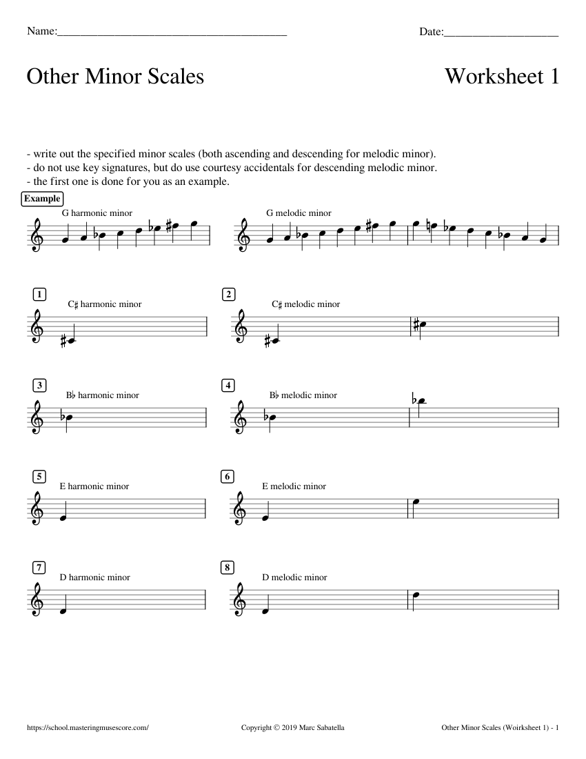 Other Minor Scales (Worksheet 1) Sheet music for Piano (Solo ...