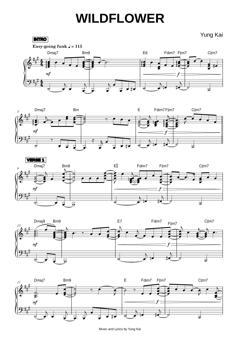 Wildflower - yung kai (Piano Solo) Sheet Music for Piano (Solo) | MuseScore.com