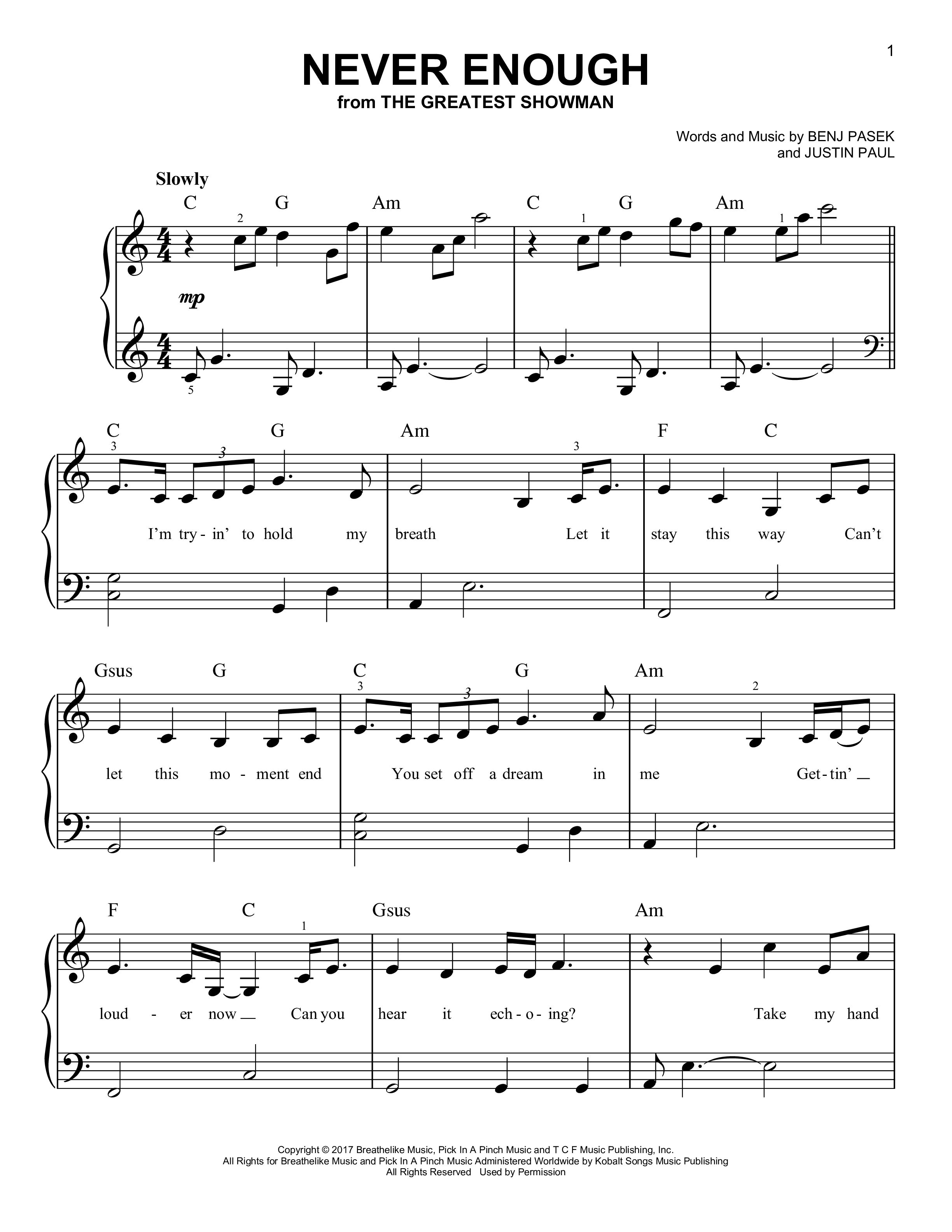 Play Official version of Never Enough Sheet Music by Benj Pasek and ...