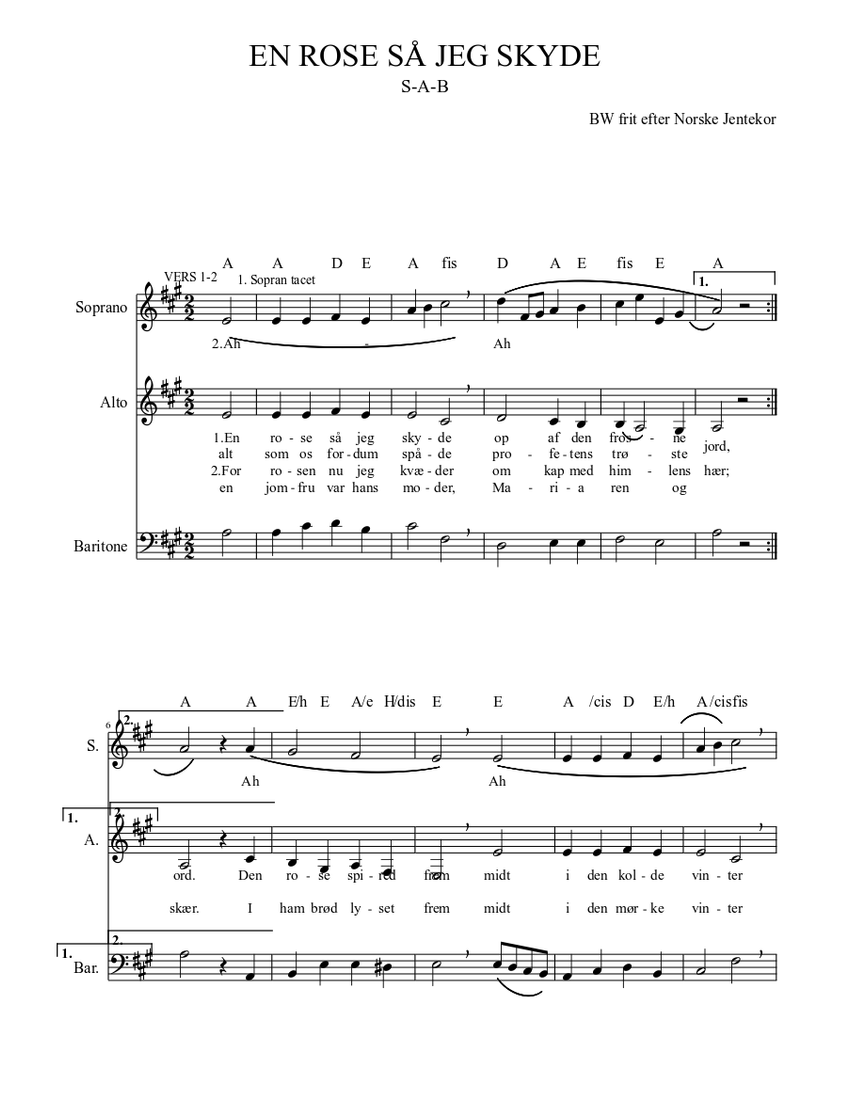 En rose så jeg skyde, SAB Sheet music for Soprano, Alto, Baritone ...
