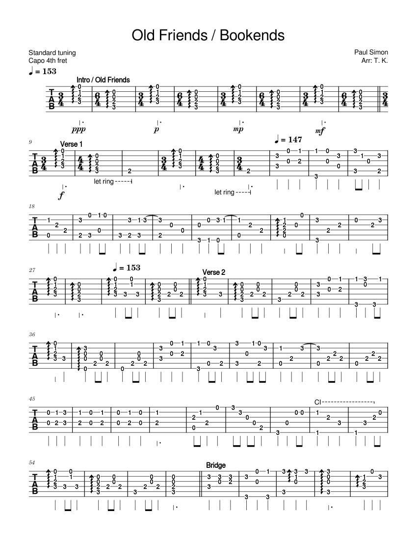 Old Friends / Bookends - Simon & Garfunkel Sheet Music and Tab for ...