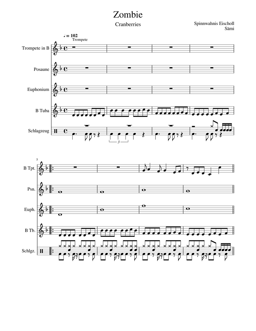 Zombie Sheet music for Trombone, Euphonium, Tuba, Trumpet in b-flat ...