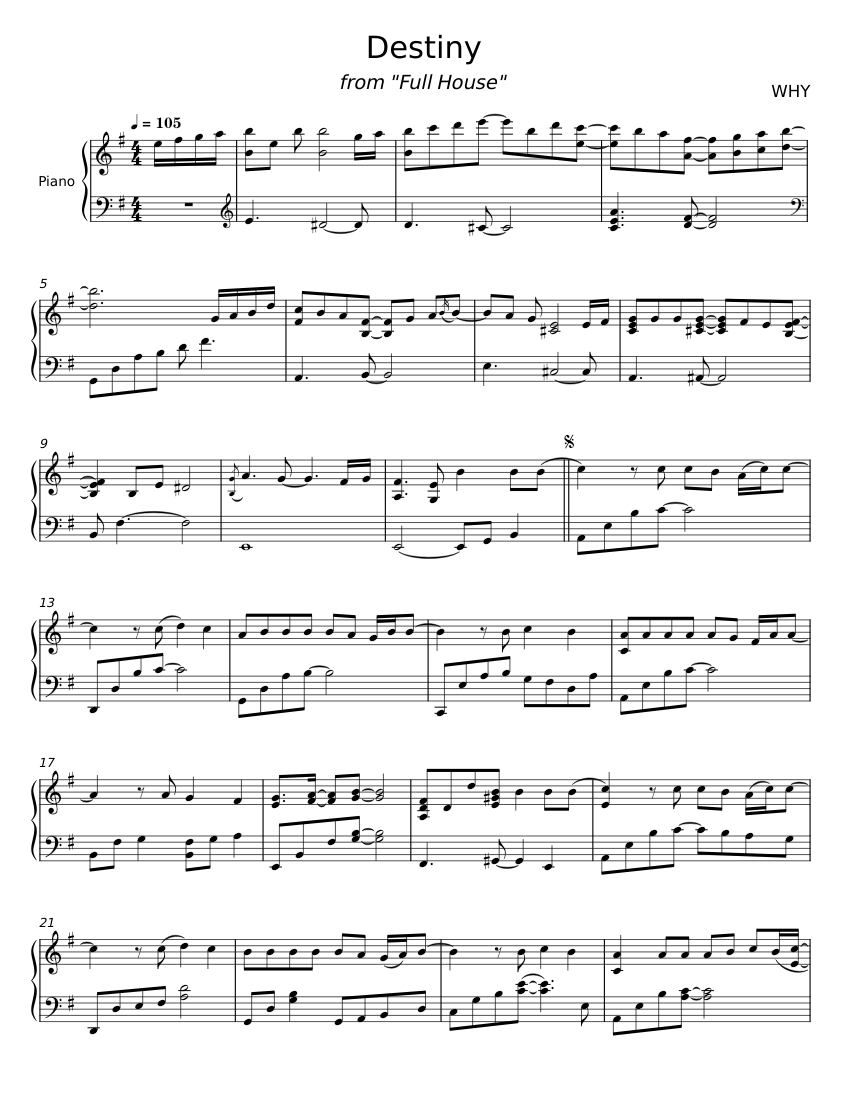 Destiny (운명) (풀 하우스 Full House OST) - WHY(와이) Sheet Music for Piano ...