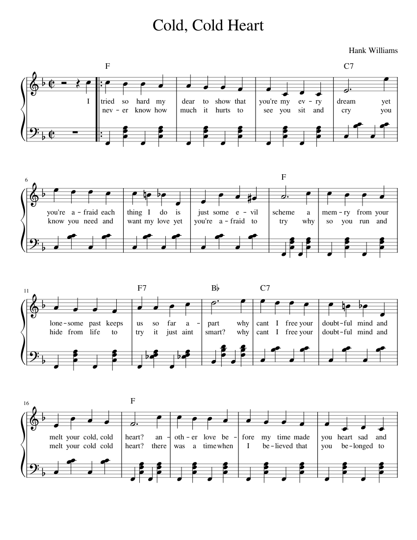 Cold, Cold Heart Sheet music for Piano (Solo) Easy | Musescore.com