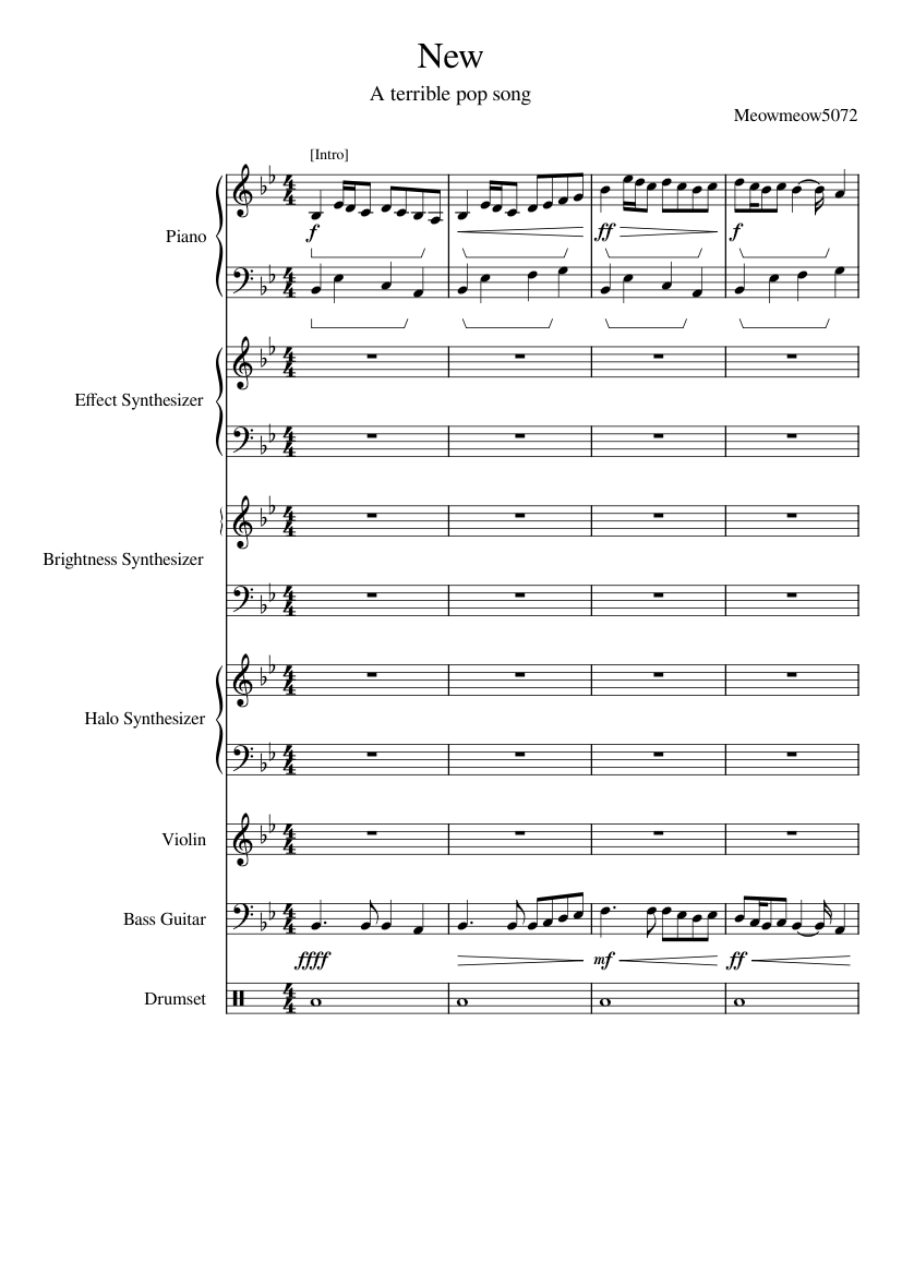 New Sheet music for Piano, Violin, Bass guitar, Drum group (Mixed Quartet) | Musescore.com