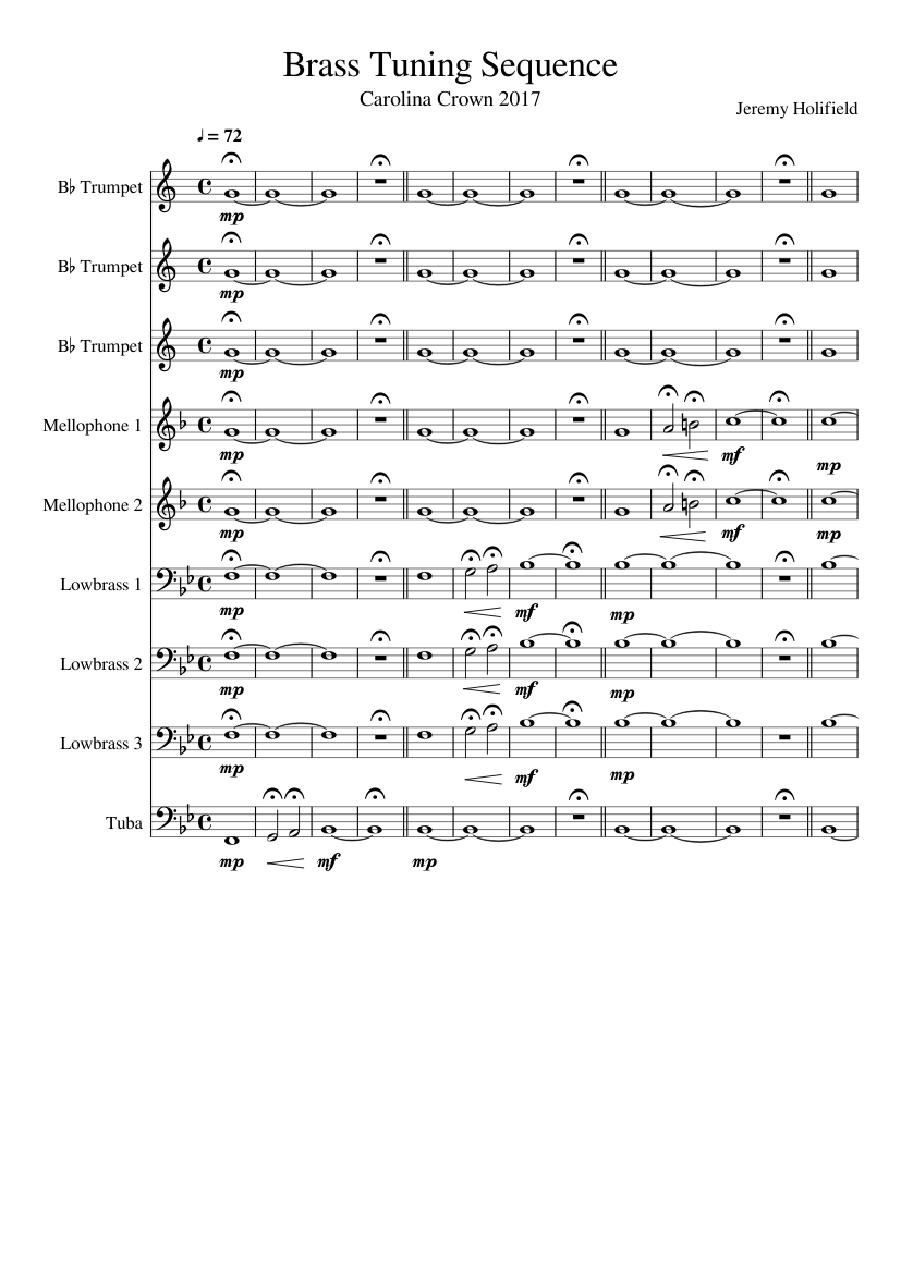 Brass Tuning Sequence Sheet Music for Trombone, Tuba, Trumpet in b-flat ...