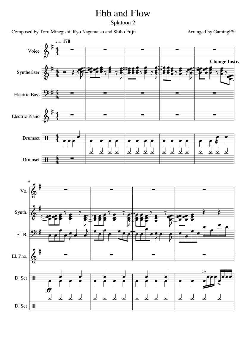 Splatoon 2 - Ebb and Flow Sheet music for Piano, Bass guitar, Drum ...