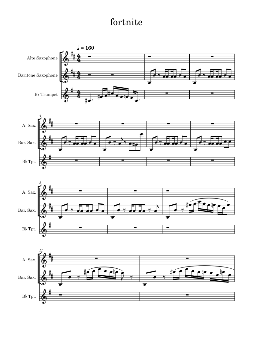 fortnite Sheet music for Saxophone alto, Saxophone baritone, Trumpet in ...