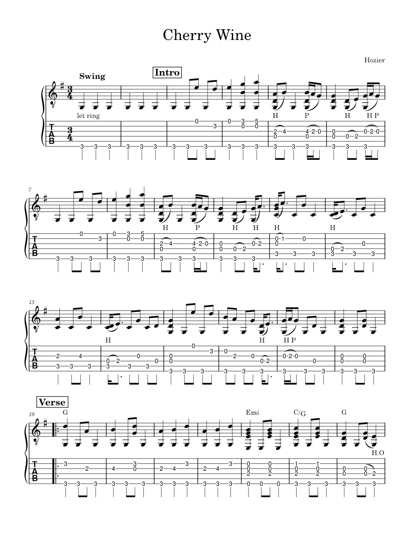 Cherry wine – Hozier Cherry Wine - Hozier (Mahogany Sessions) Sheet music for Guitar (Solo ...