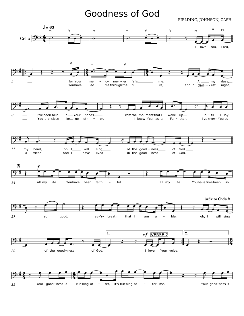 Goodness of God (Cello Solo) Sheet music for Cello (Solo) | Musescore.com