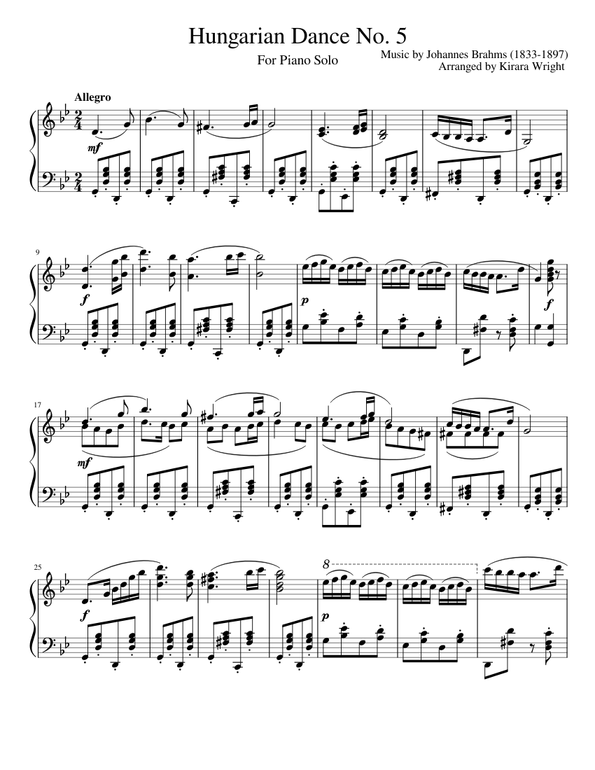 Hungarian Dances No. 5 Sheet music for Piano (Solo) | Musescore.com