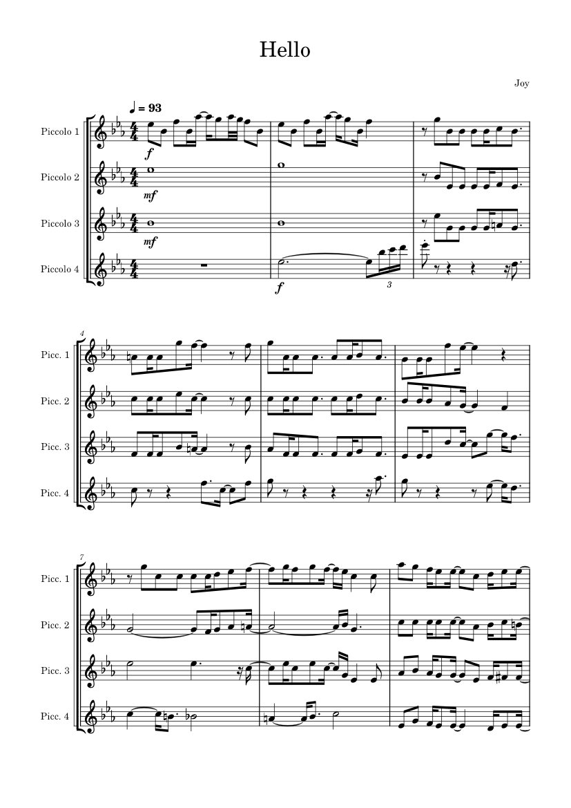 안녕 (Hello) by Joy of Red Velvet // Piccolo Quartet Sheet music for ...