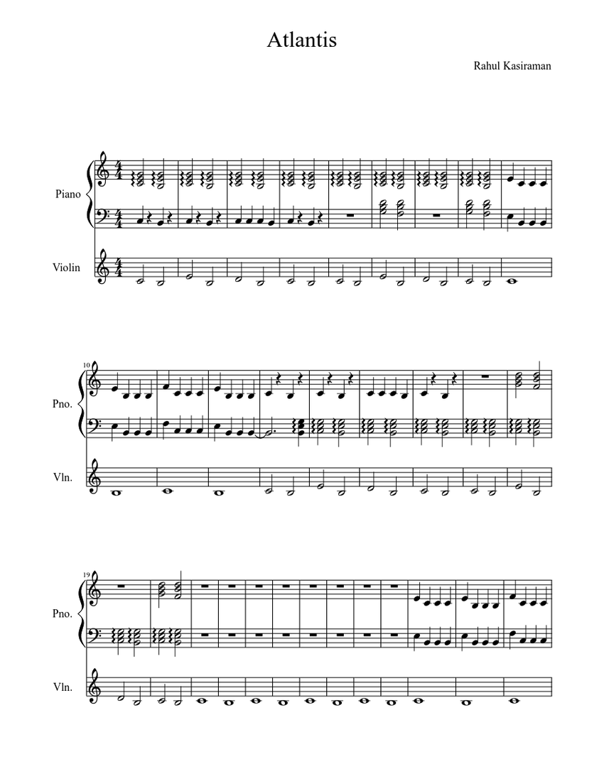 Atlantis Sheet music for Piano, Violin (Solo) | Musescore.com