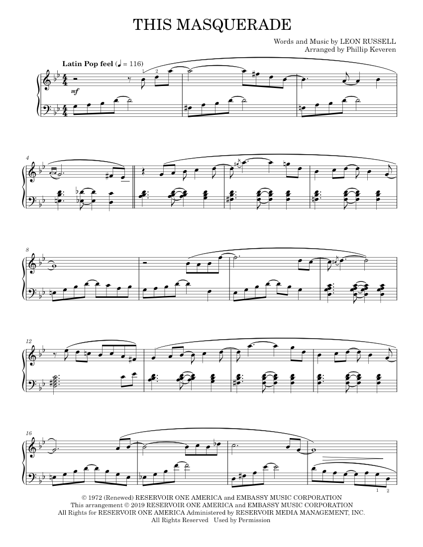Play Official version of This masquerade Sheet Music by Leon Russell ...