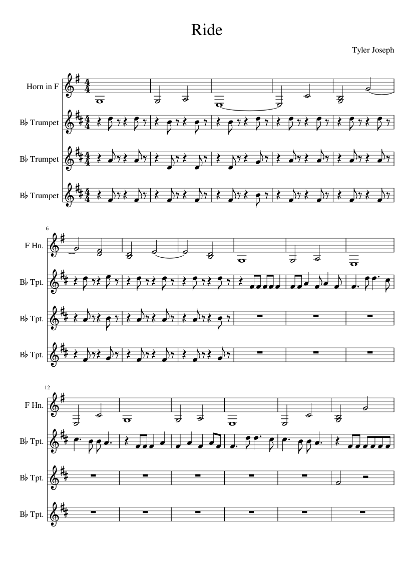 Ride Twenty one pilots Sheet music for Trumpet in b-flat, French horn ...