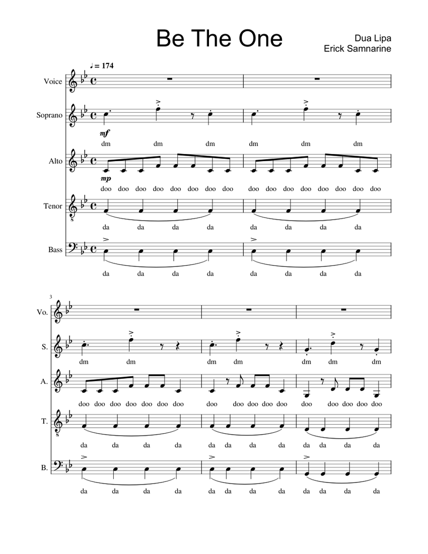 Be_The_One Sheet music for Soprano, Alto, Tenor, Bass voice & more ...