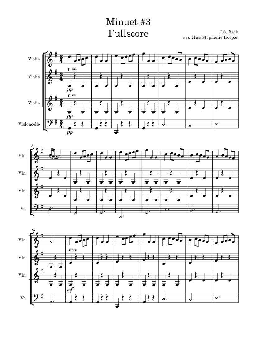 Minuet #3 Sheet music for Violin, Cello (Symphony Orchestra ...