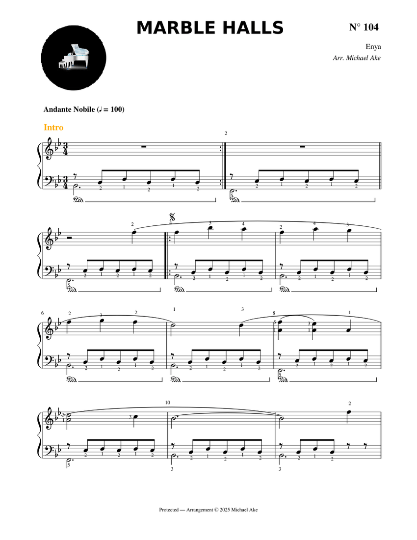 Marble halls - Enya Sheet music for Piano (Solo) Easy | Musescore.com