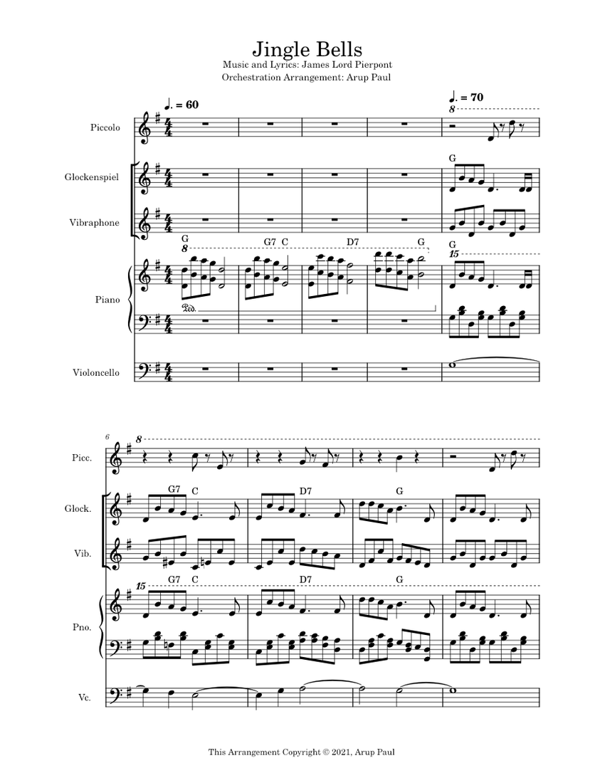 Jingle Bells Orchestration by Arup Paul Sheet music for Piano, Flute ...