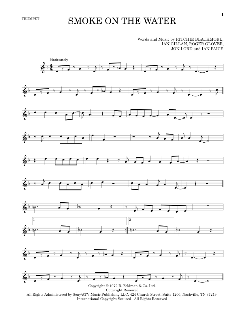 Play Official version of Smoke on the water Sheet Music by Deep Purple ...