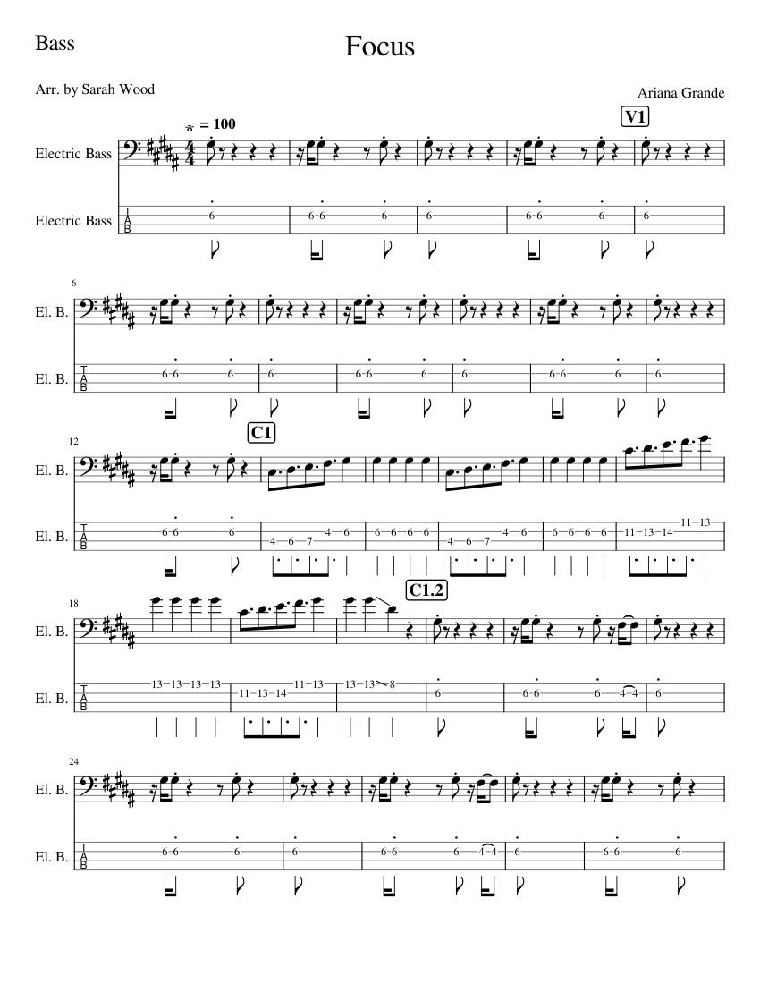 Focus - Ariana Grande (Electric Bass --- harder version) Sheet music ...