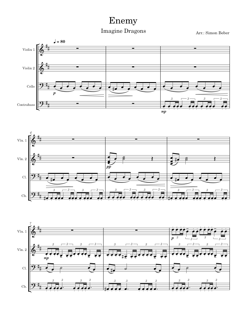 Enemy – Imagine Dragons Enemy Sheet Music for Violin, Cello, Woodwinds ...