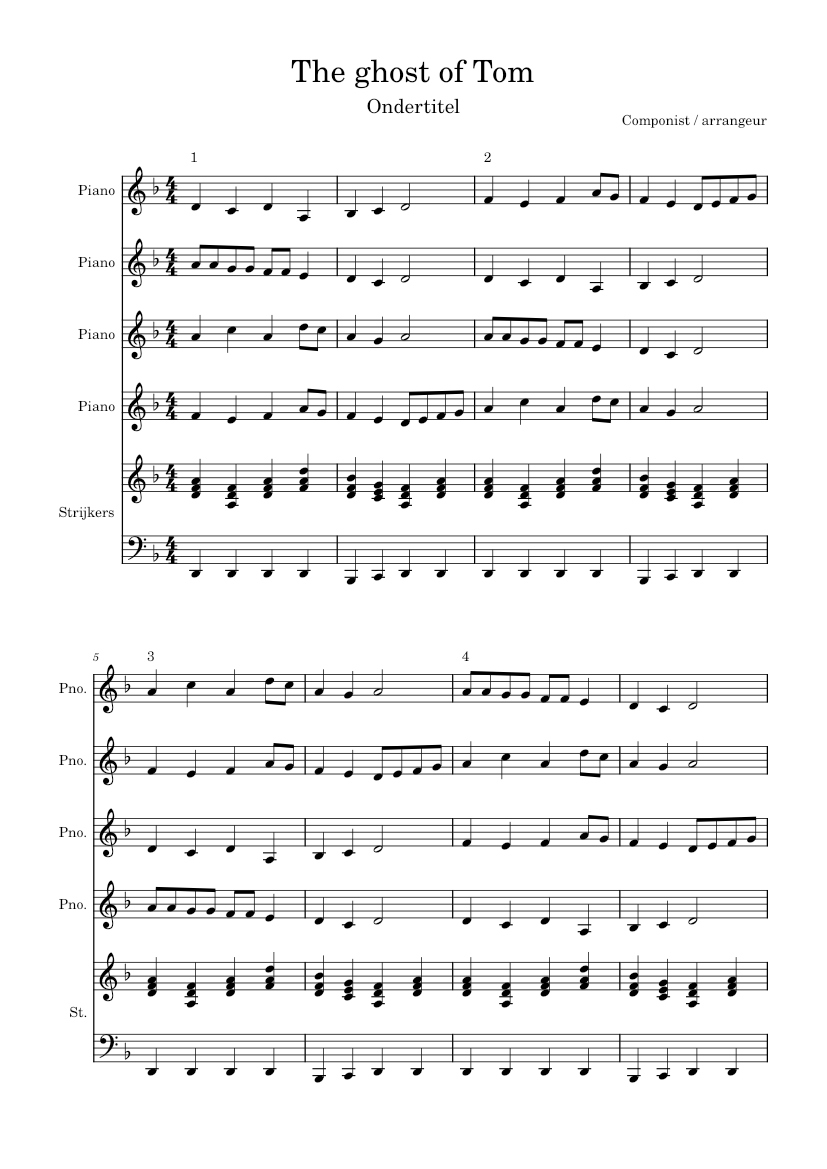 The ghost of Tom (vierstemmige canon) Sheet music for Piano, Strings ...