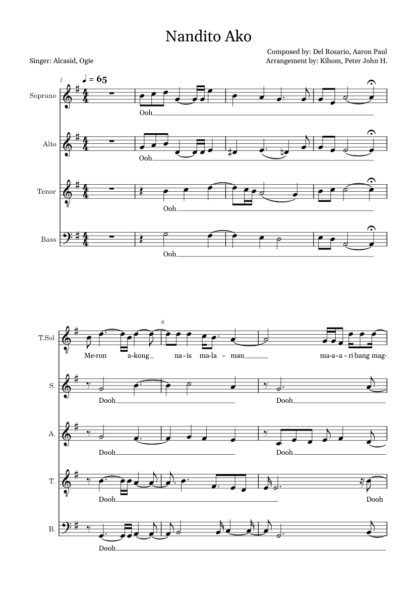 Nandito ako – Ogie Alcasid Nandito Ako SATB Sheet Music for Piano, Bass ...
