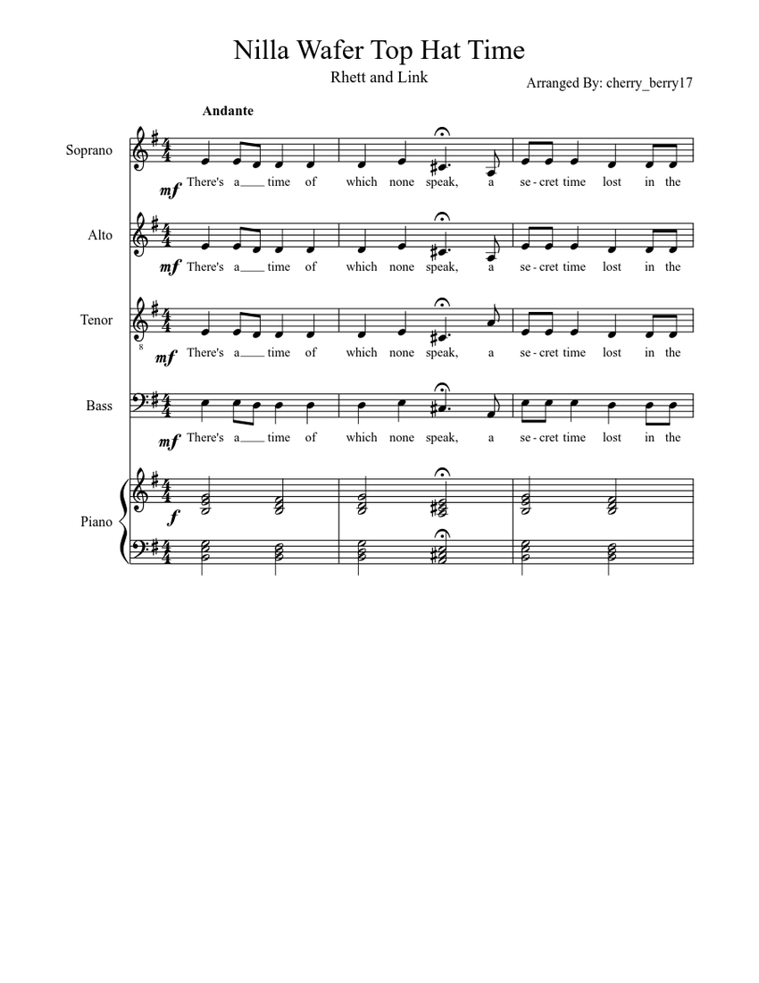 Nilla Wafer Top Hat Time Sheet music for Piano, Bass (Mixed Duet ...