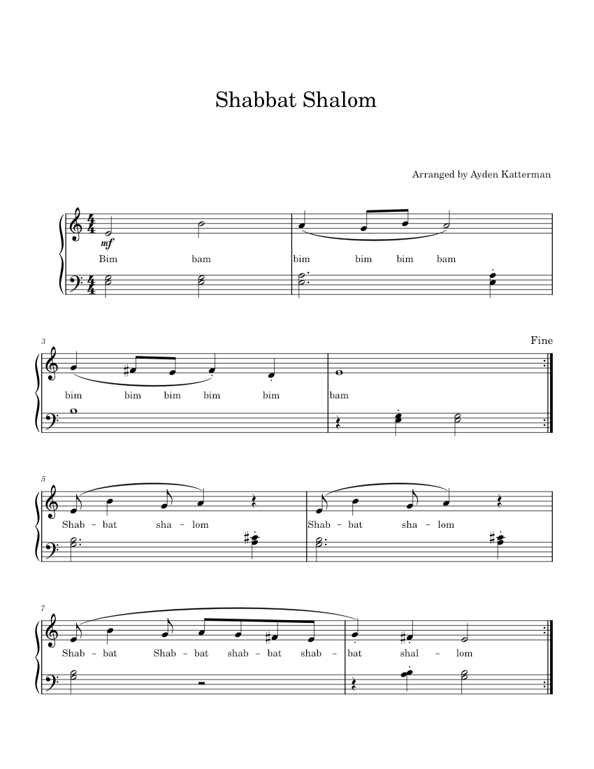 Shabbat Shalom Sheet Music for Piano (Solo) Easy | MuseScore.com