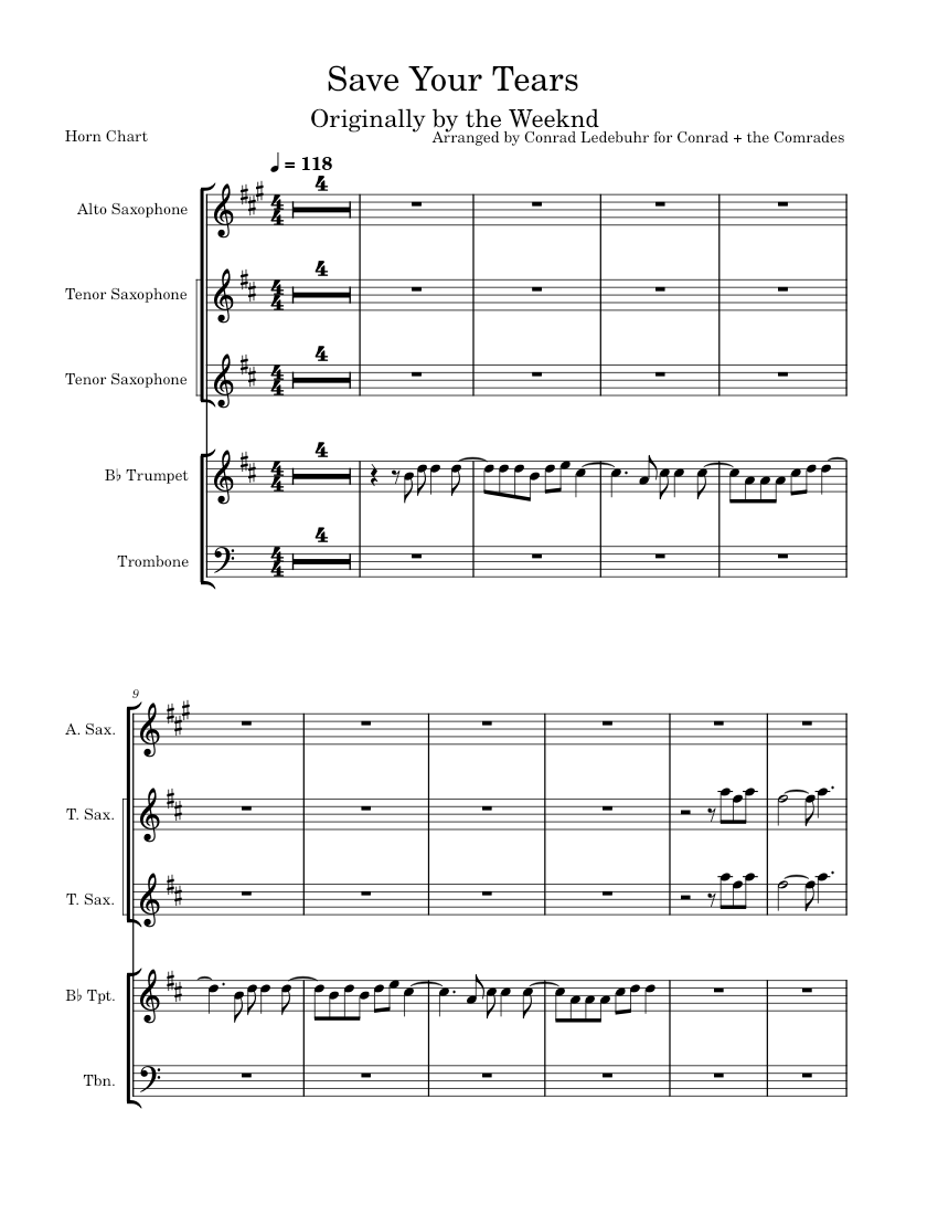 Save Your Tears – The Weeknd Sheet music for Trombone, Saxophone alto ...